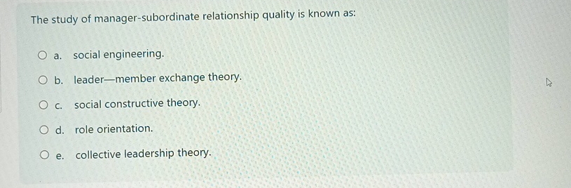 Solved The study of manager-subordinate relationship quality | Chegg.com