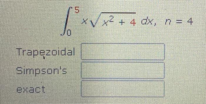 Solved Use the trapezoid rule and Simpsons rule to | Chegg.com