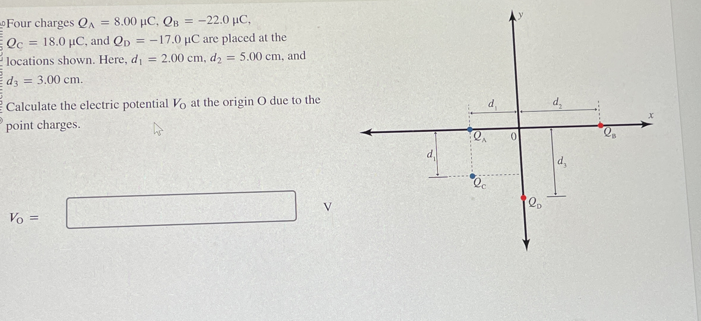 Solved Four charges QA=8.00μC,QB=-22.0μC, QC=18.0μC, ﻿and | Chegg.com