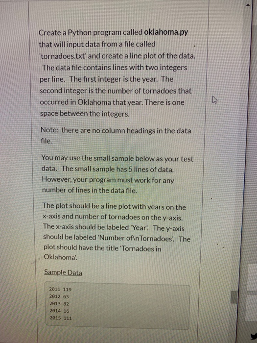 Solved create a python program called Oklahoma.py that will | Chegg.com
