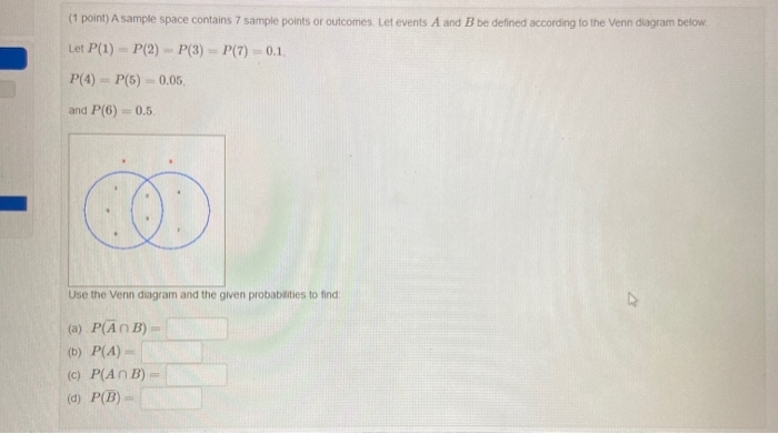 Solved (1 point) A sample space contains 7 sample points or | Chegg.com Solved (1 point) A sample space contains 7 sample points or | Chegg.com
