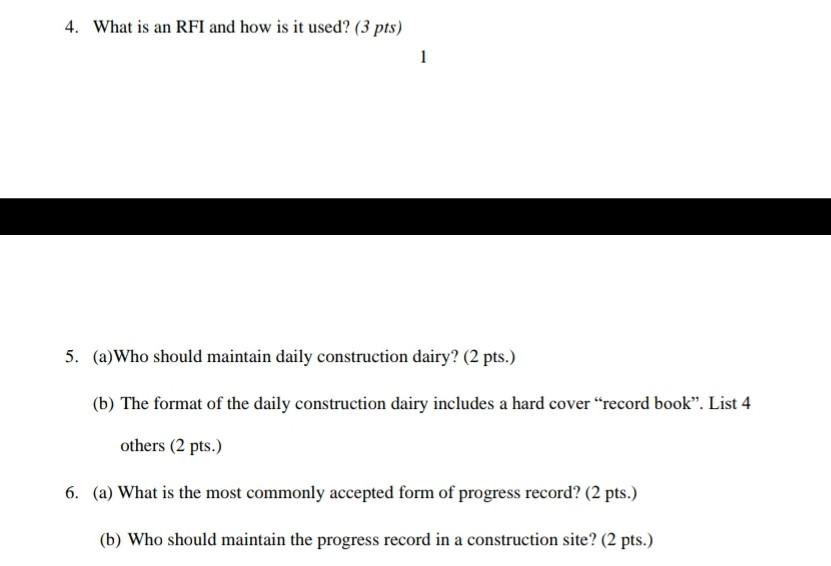 Solved 4. What is an RFI and how is it used? (3 pts) 5. | Chegg.com