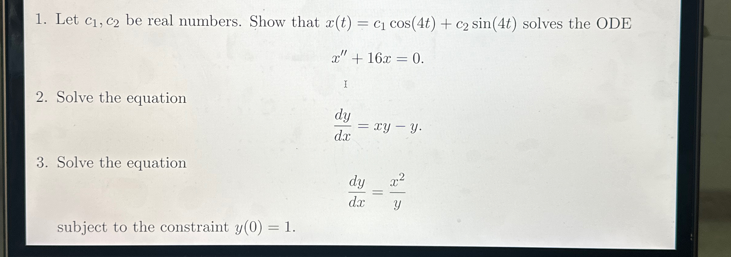 Solved Let c1,c2 ﻿be real numbers. Show that | Chegg.com