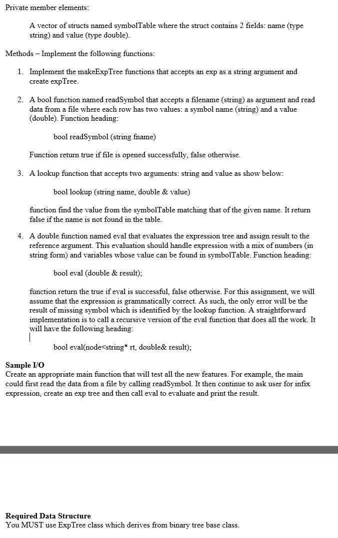 Solved Private member elements:A vector of structs named | Chegg.com