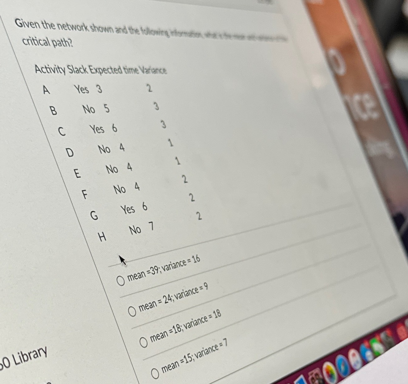 Solved critical path?Activity Slack Expected time VarianceA | Chegg.com