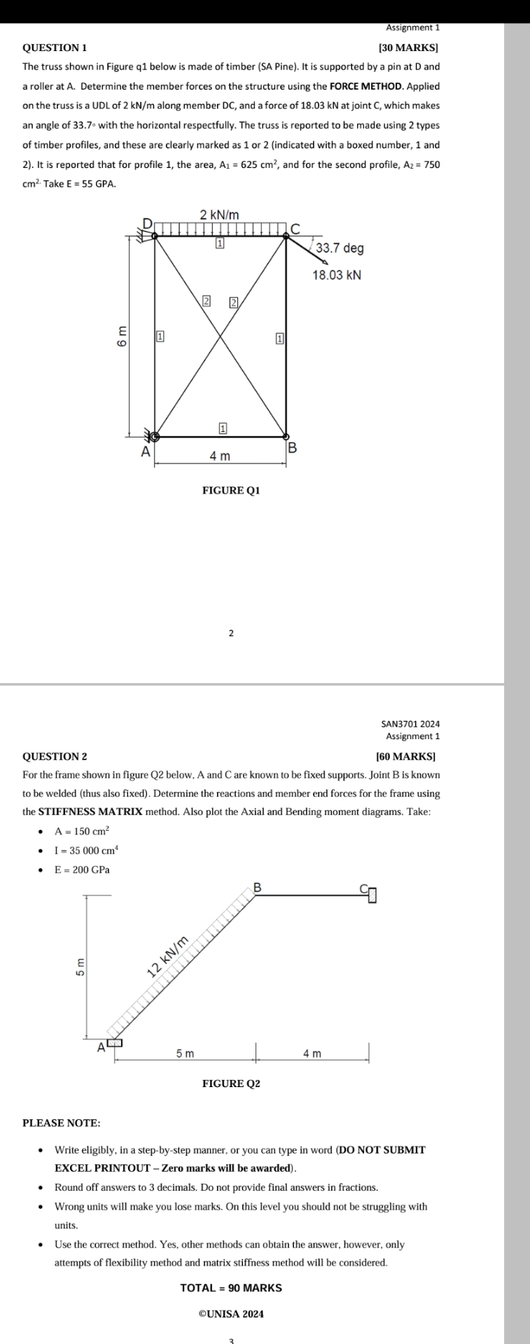 Solved Assignment 1[30 ﻿MARKS]QUESTION 1The truss shown in | Chegg.com