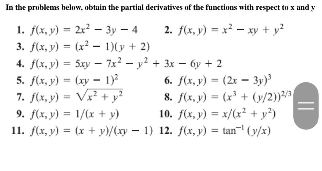 Solved In the problems below, obtain the partial derivatives | Chegg.com