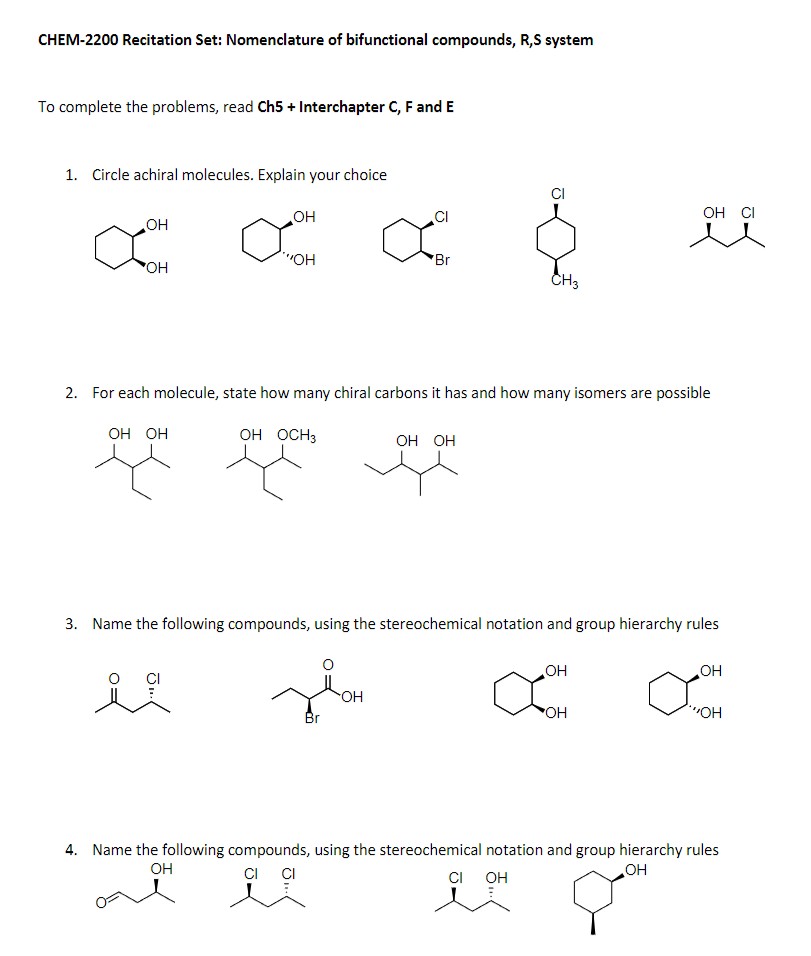Solved CHEM-2200 ﻿Recitation Set: Nomenclature of | Chegg.com