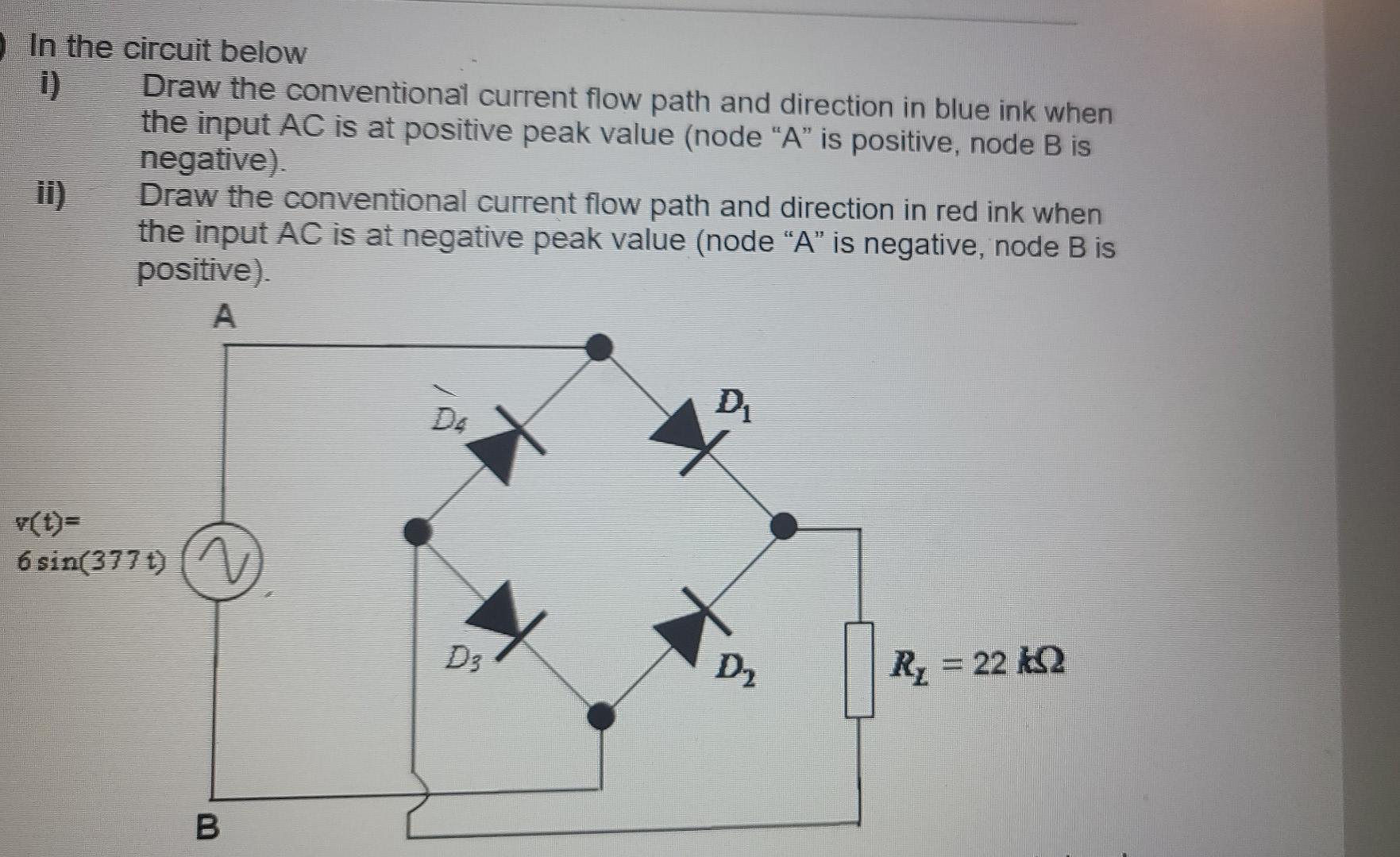 Solved In the circuit below i) Draw the conventional current | Chegg.com