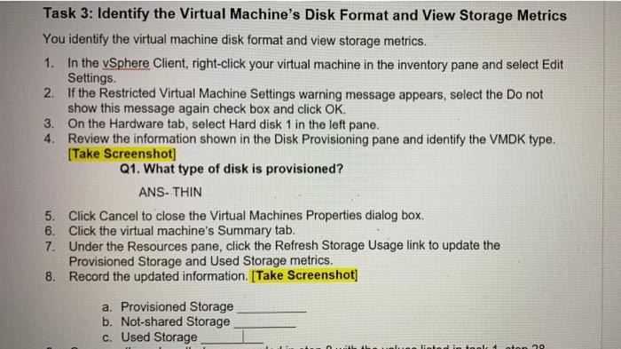 Task 3: Identify the Virtual Machine's Disk Format | Chegg.com