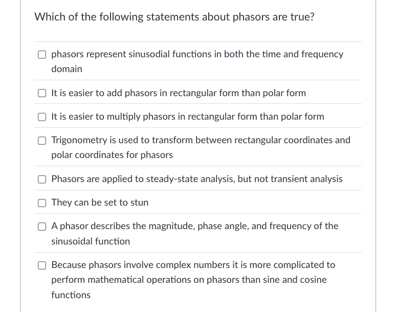 Solved Which of the following statements about phasors are | Chegg.com