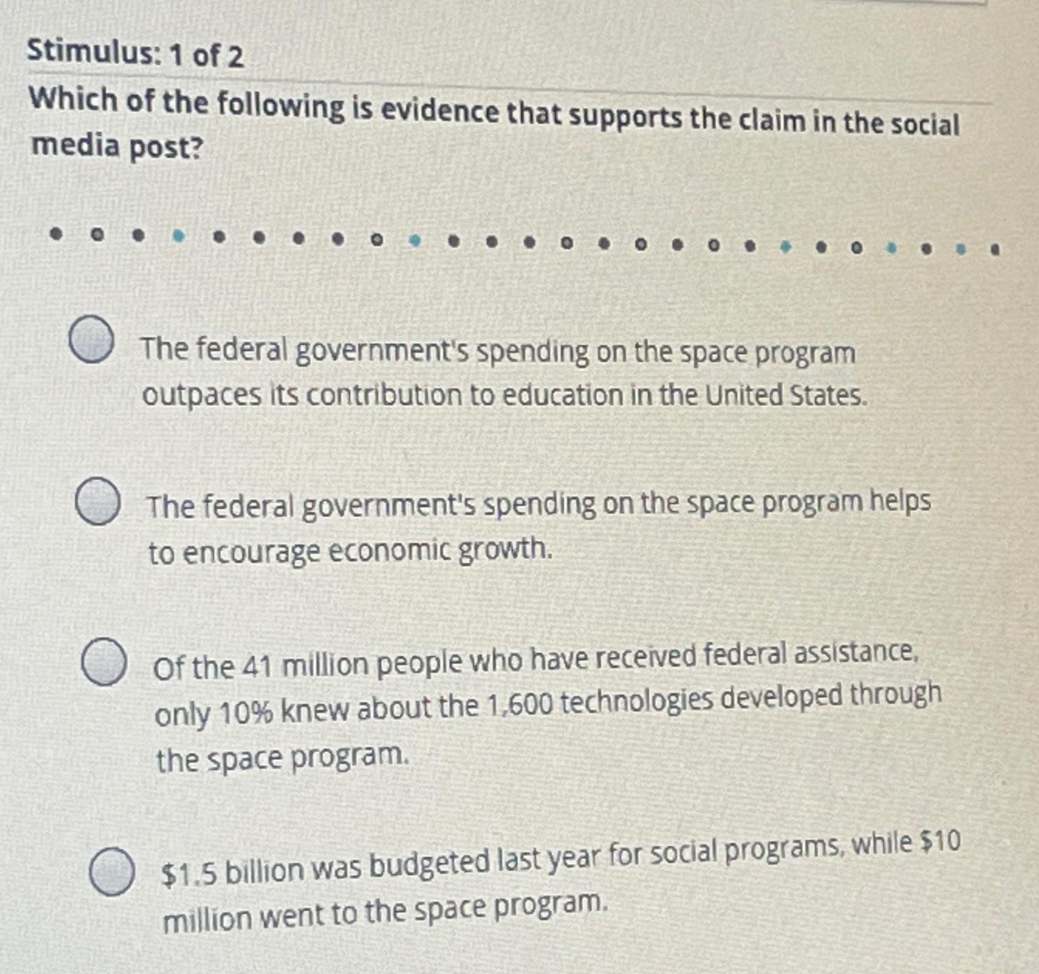 Solved Stimulus: 1 ﻿of 2Which of the following is evidence | Chegg.com