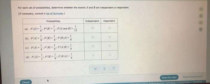 Solved For each set of probabilities, determine whether the | Chegg.com