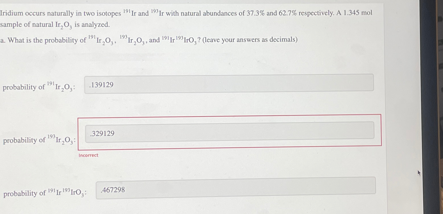 Solved Iridium occurs naturally in two isotopes ?191 ﻿Ir and | Chegg.com