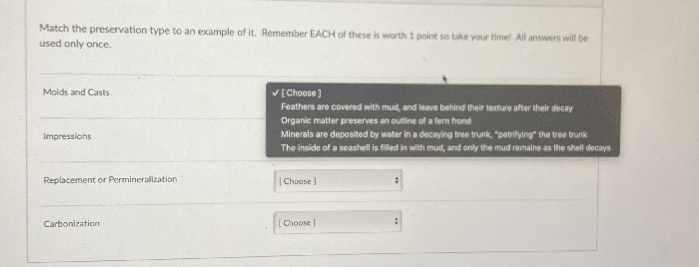 Solved Match the preservation type to an example of it. | Chegg.com