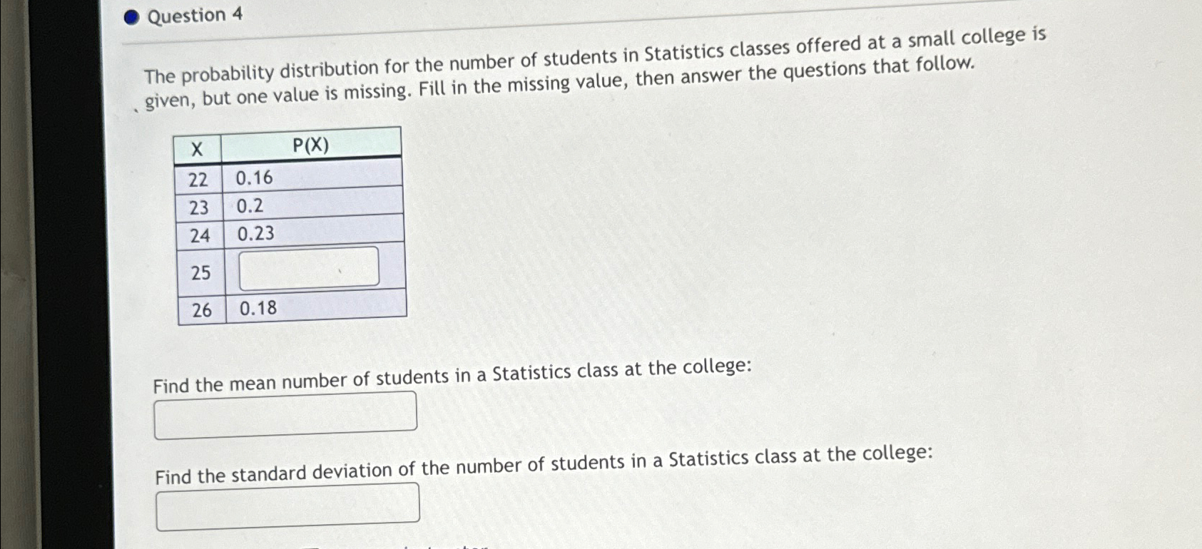 Solved Question 4The probability distribution for the number | Chegg.com