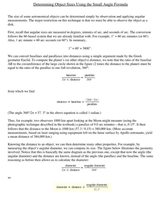 Solved Determining Object Sizes Using the Small Angle | Chegg.com