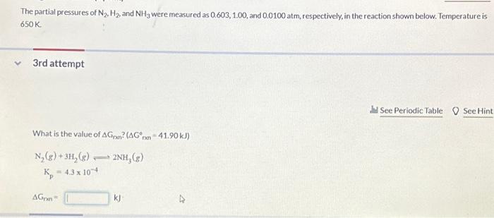 Solved The partial pressures of N2,H2, and NH3 were measured | Chegg.com