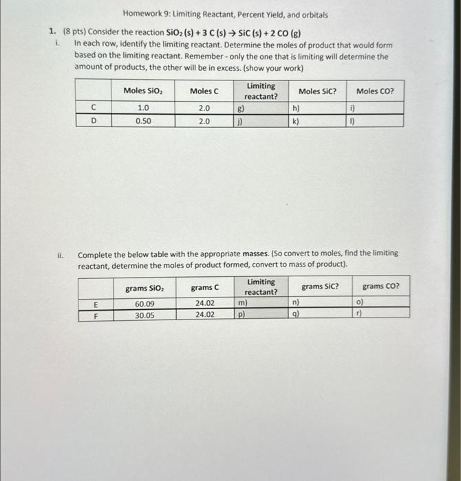 Solved 1. (8pts) Consider the reaction SiO2( | Chegg.com