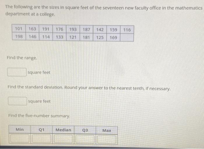 Solved The following are the sizes in square feet of the | Chegg.com