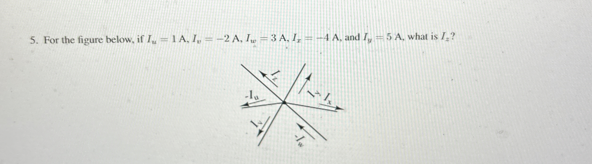 Solved For the figure below, if Iu=1A,Iv=-2A,Iw=3A,Ix=-4A, | Chegg.com