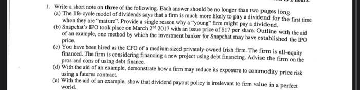 Solved 1. Write a short note on three of the following. Each | Chegg.com