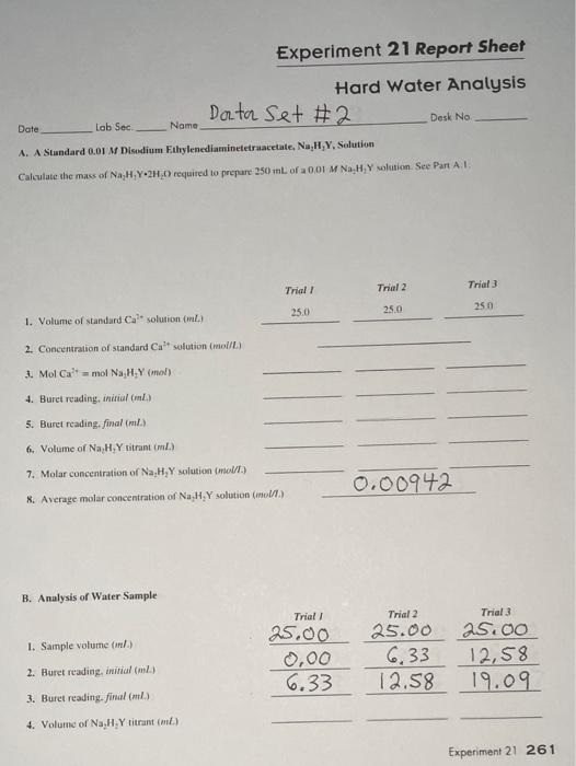 Solved Experiment 21 Report Sheet Hard Water Analysis Data | Chegg.com