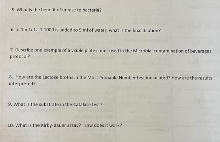 Solved 5. What is the benefit of urease to bacteria? 6. if | Chegg.com