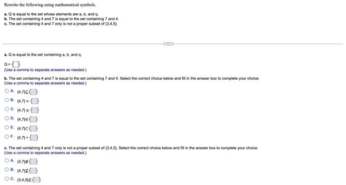 Solved Rewrite the following using mathematical symbols. a. | Chegg.com