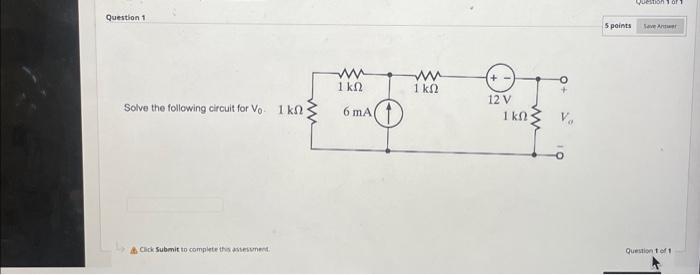 Solved Solve the following circuit for V0. A. Click Submit | Chegg.com