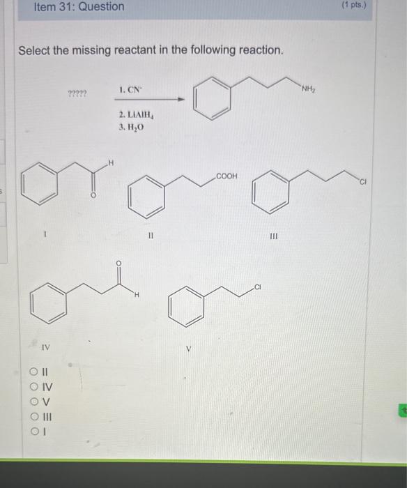 Solved Select the missing reactant in the following | Chegg.com
