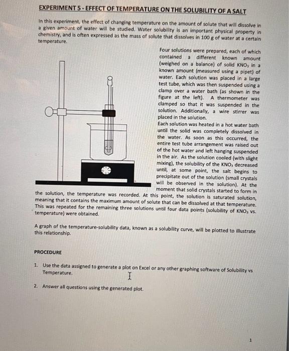 Solved EXPERIMENT 5 - EFFECT OF TEMPERATURE ON THE | Chegg.com