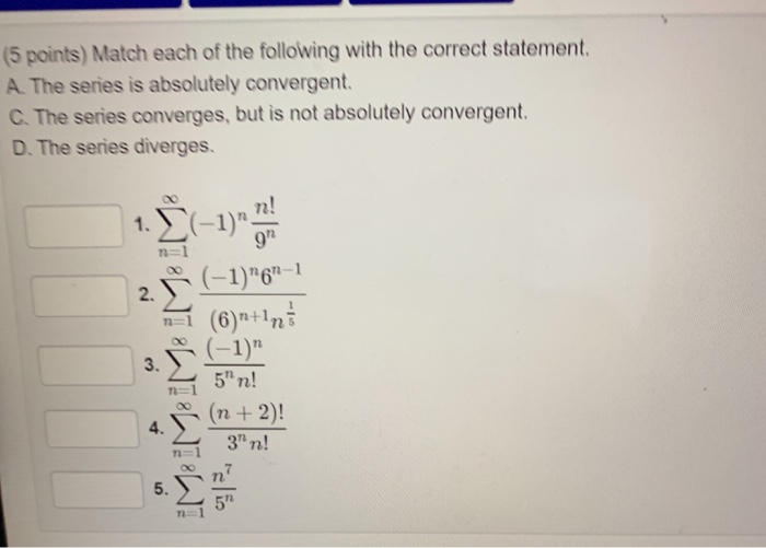 Solved (5 points) Match each of the following with the | Chegg.com