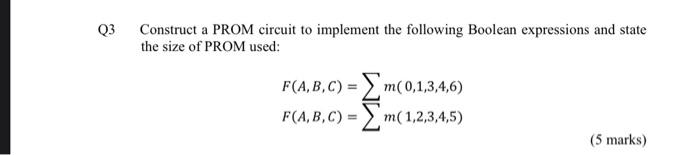 Solved Q3 Construct a PROM circuit to implement the | Chegg.com
