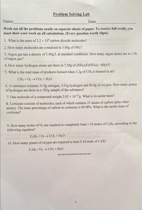 Solved x Problem Solving Lab Name Date Work out all the | Chegg.com