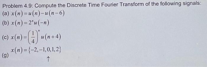 Solved Problem 4.9: Compute the Discrete Time Fourier | Chegg.com