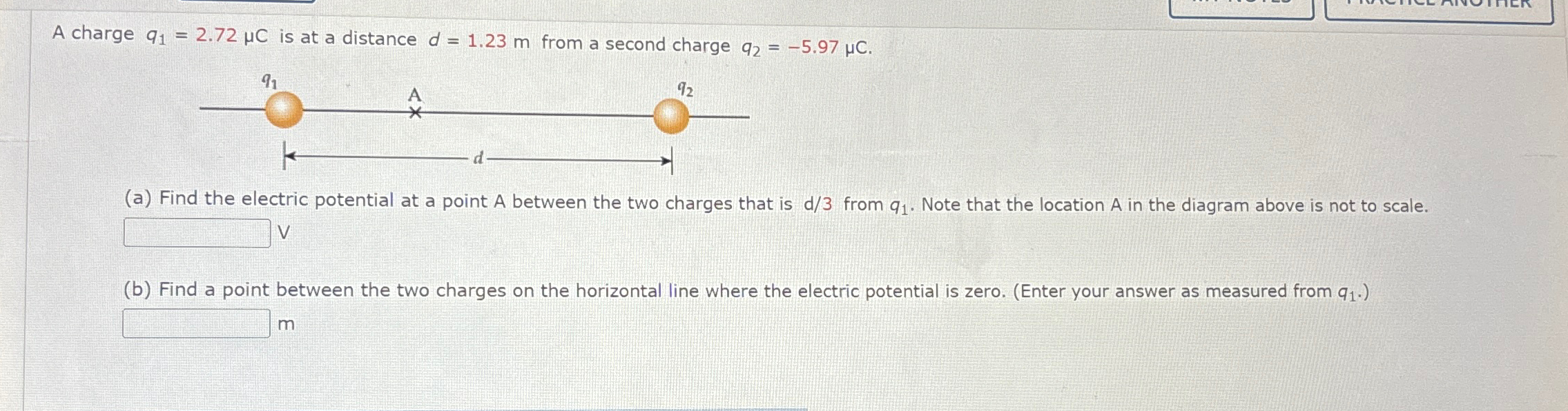 Solved A charge q1=2.72μC ﻿is at a distance d=1.23m ﻿from a | Chegg.com