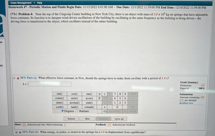 Solved (7\%) Problem 4: Near the top of the Citigroup Center | Chegg.com