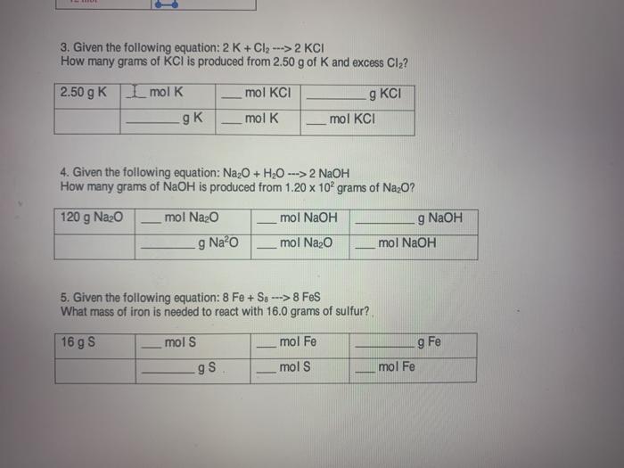 Solved 3. Given the following equation: 2 K+ Cl2 --> 2 KCI | Chegg.com