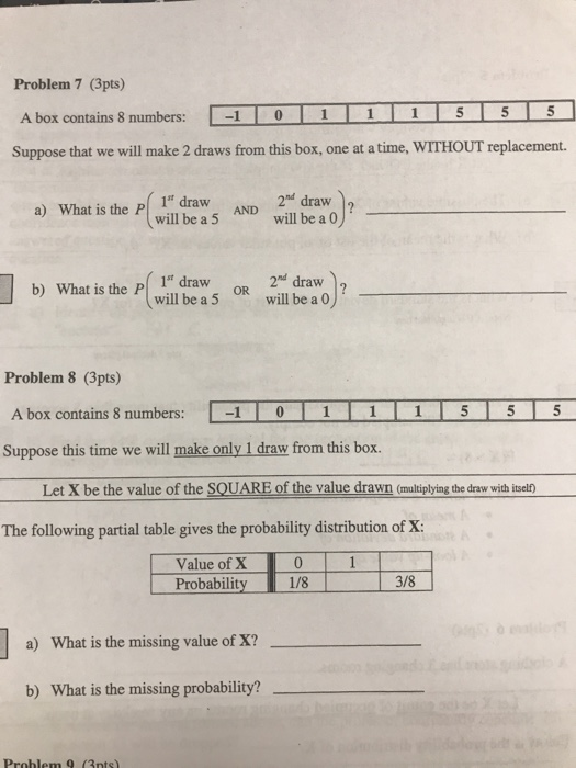 Solved Problem 7 (3pts) A box contains 8 numbers: -1 0 1 1 1 | Chegg.com