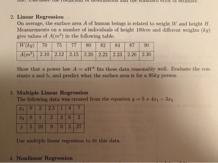 Solved 2. Linear Regression On average, the surface area A | Chegg.com