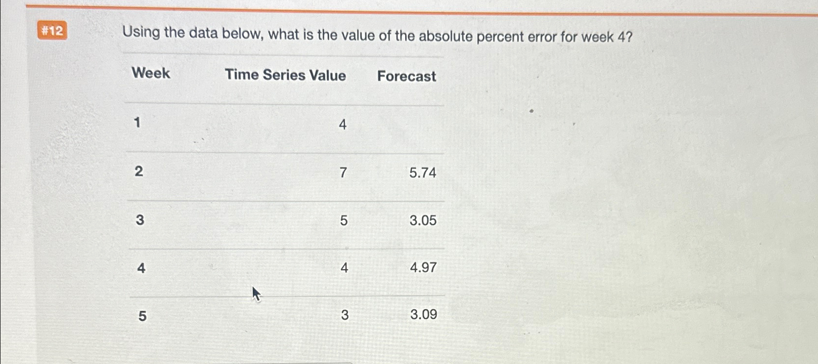 Solved #12Using the data below, what is the value of the | Chegg.com