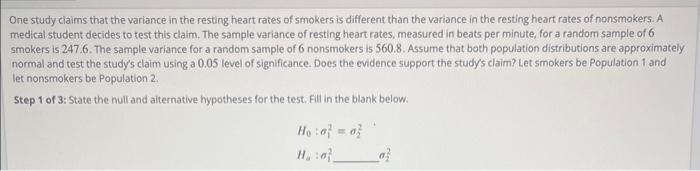 Solved One study claims that the variance in the resting | Chegg.com