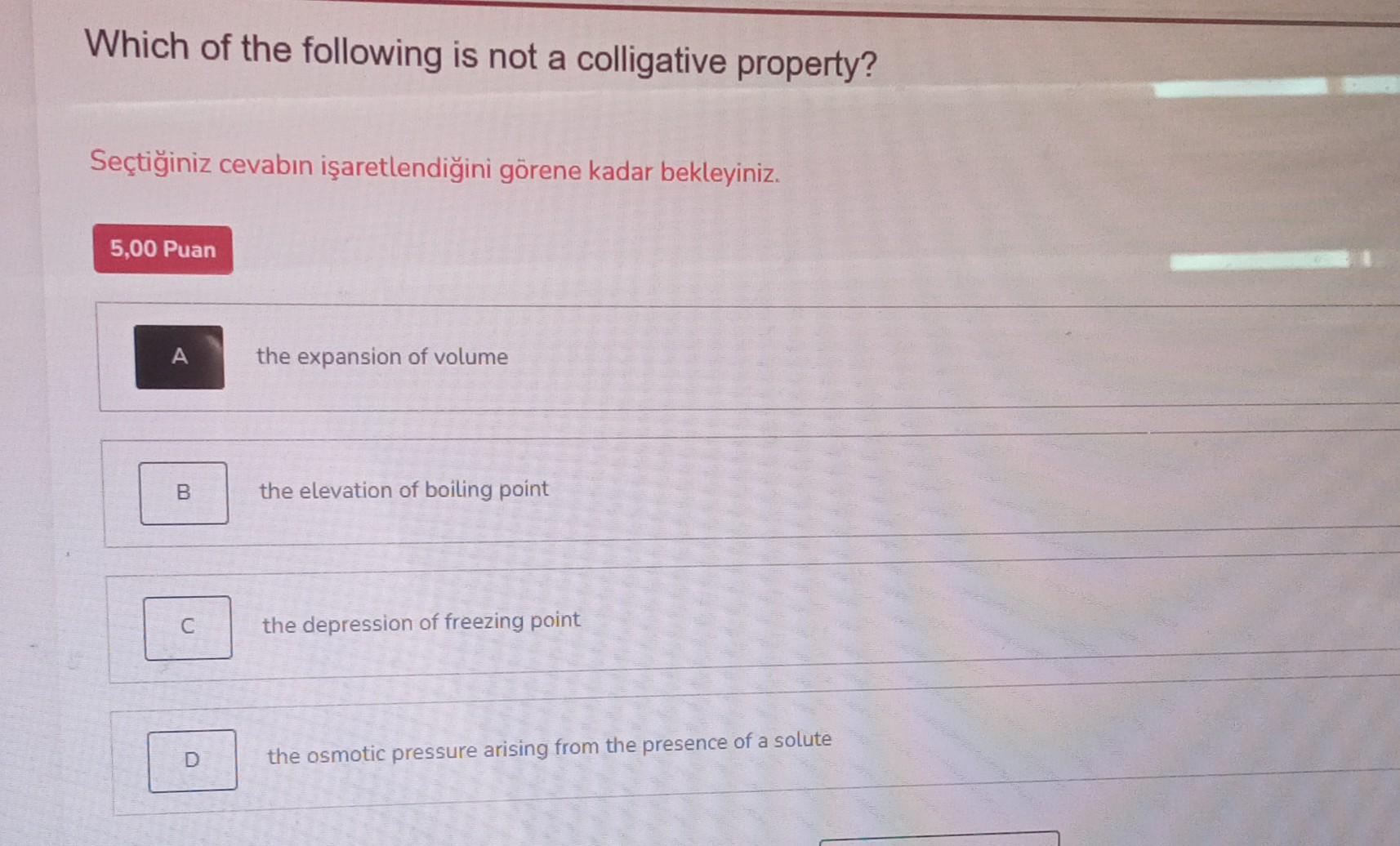 Solved Which of the following is not a colligative property? | Chegg.com
