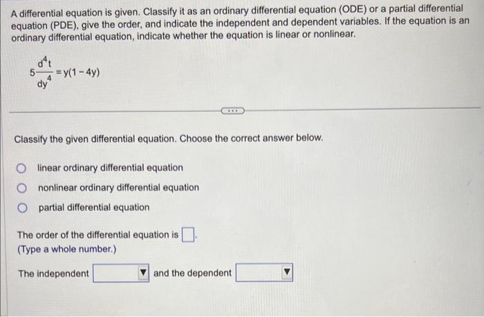 Solved A differential equation is given. Classify it as an | Chegg.com