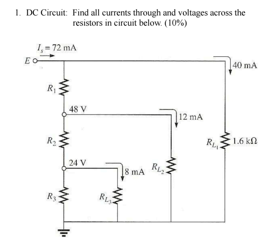 Solved DC Circuit: Find all currents through and voltages | Chegg.com