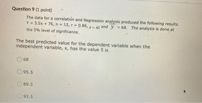 Solved The data for a correlation and Regression analysis | Chegg.com