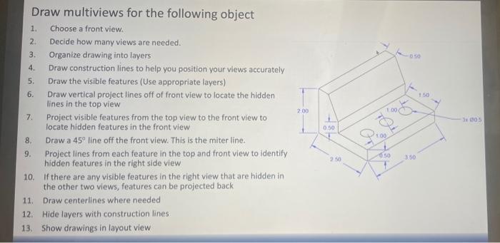 Solved 4. 50 200 100 Draw multiviews for the following | Chegg.com