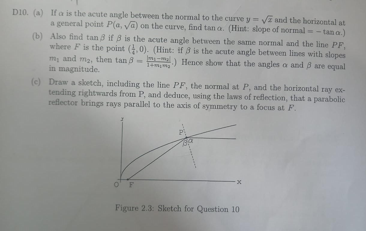 Solved D10. (a) ﻿If α ﻿is the acute angle between the normal | Chegg.com