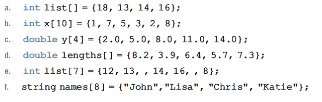 Solved: Determine whether the following array declarations are val ...